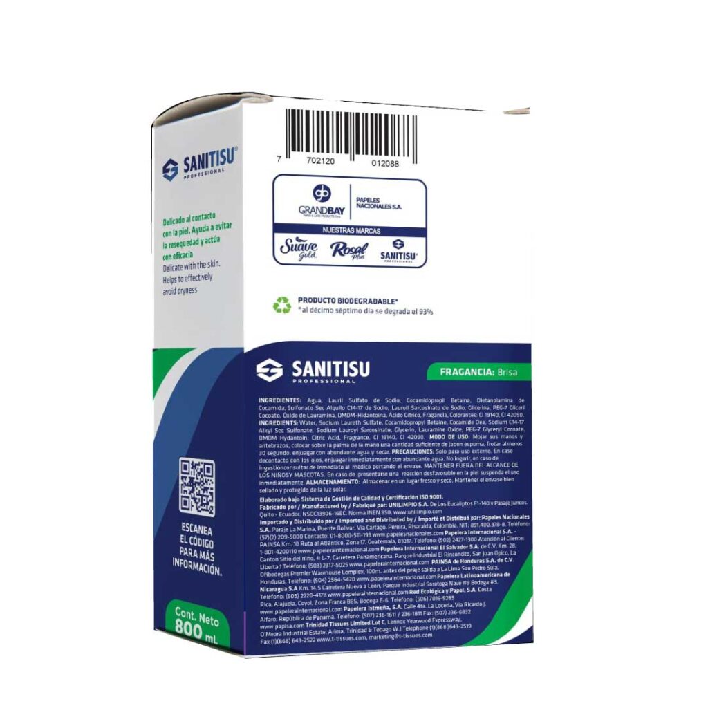 JABON ESPUMADO SANITISU SACHET 800 ML - Bonniplast